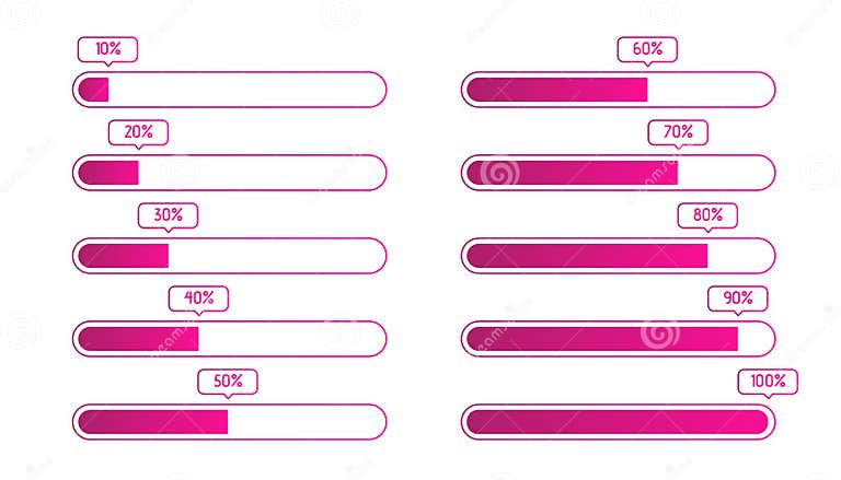Progress Loading Bar. Vector Download Graphic. 10 To 100 Completed ...