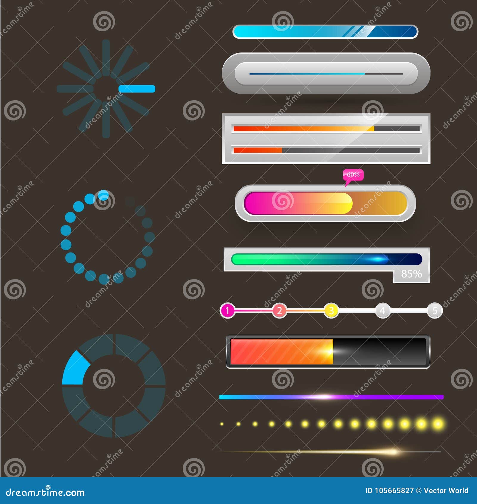 Progress Loading Vector Bar Indicators Download Progress Ui Ux Web Interface Design Template