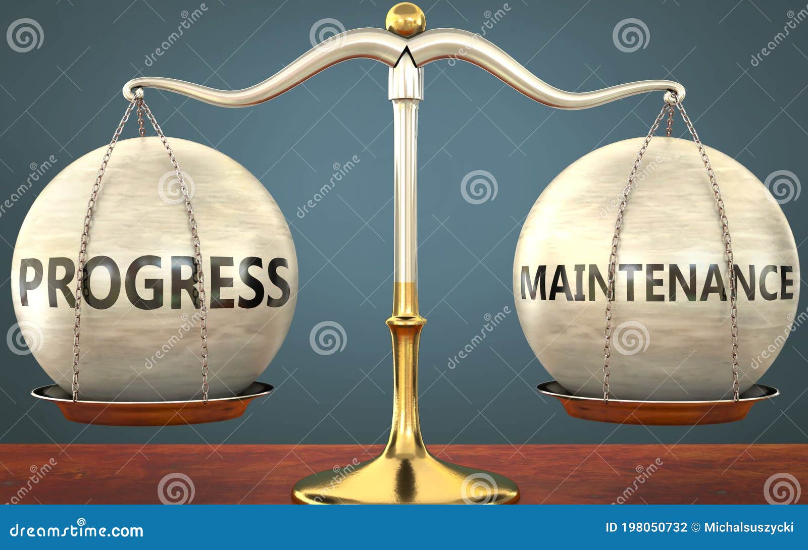 Progress and Maintenance Staying in Balance - Pictured As a Metal Scale ...