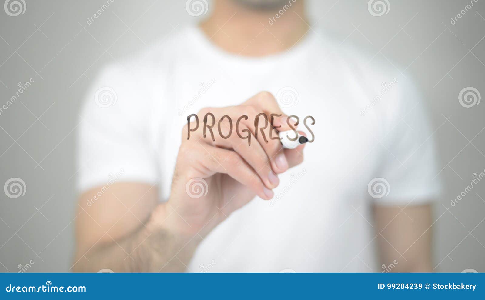 Progress, Man Writing on Transparent Screen Stock Image - Image of ...