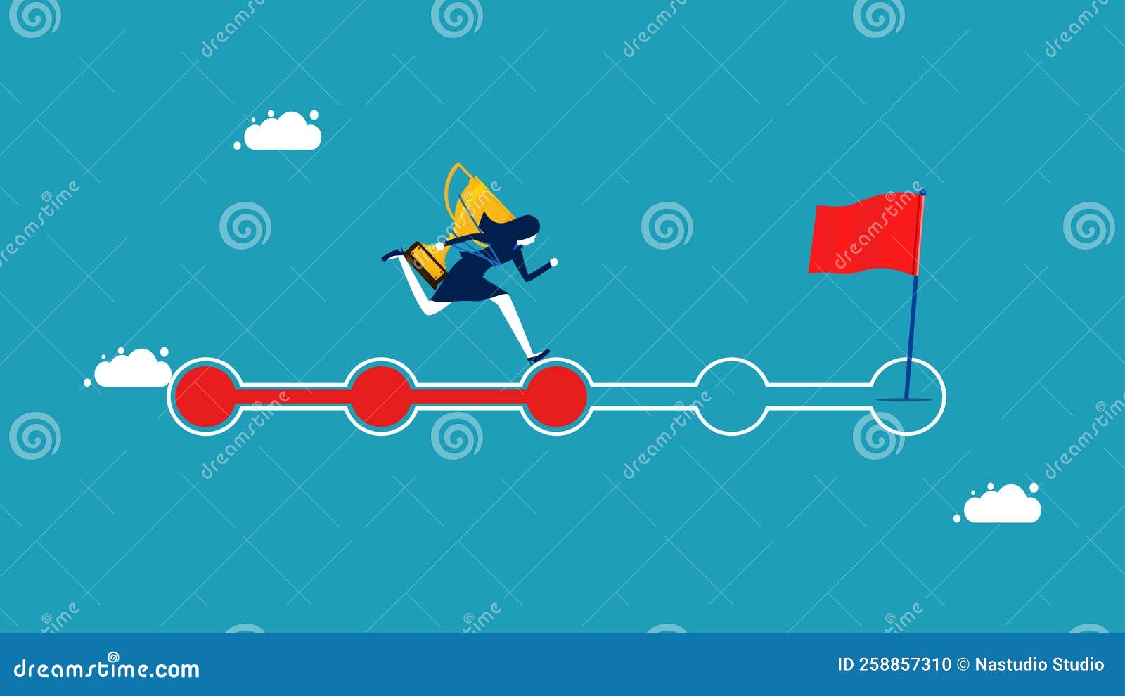 Progress and Mission. Excellent Businessman Running on the Progress Bar ...