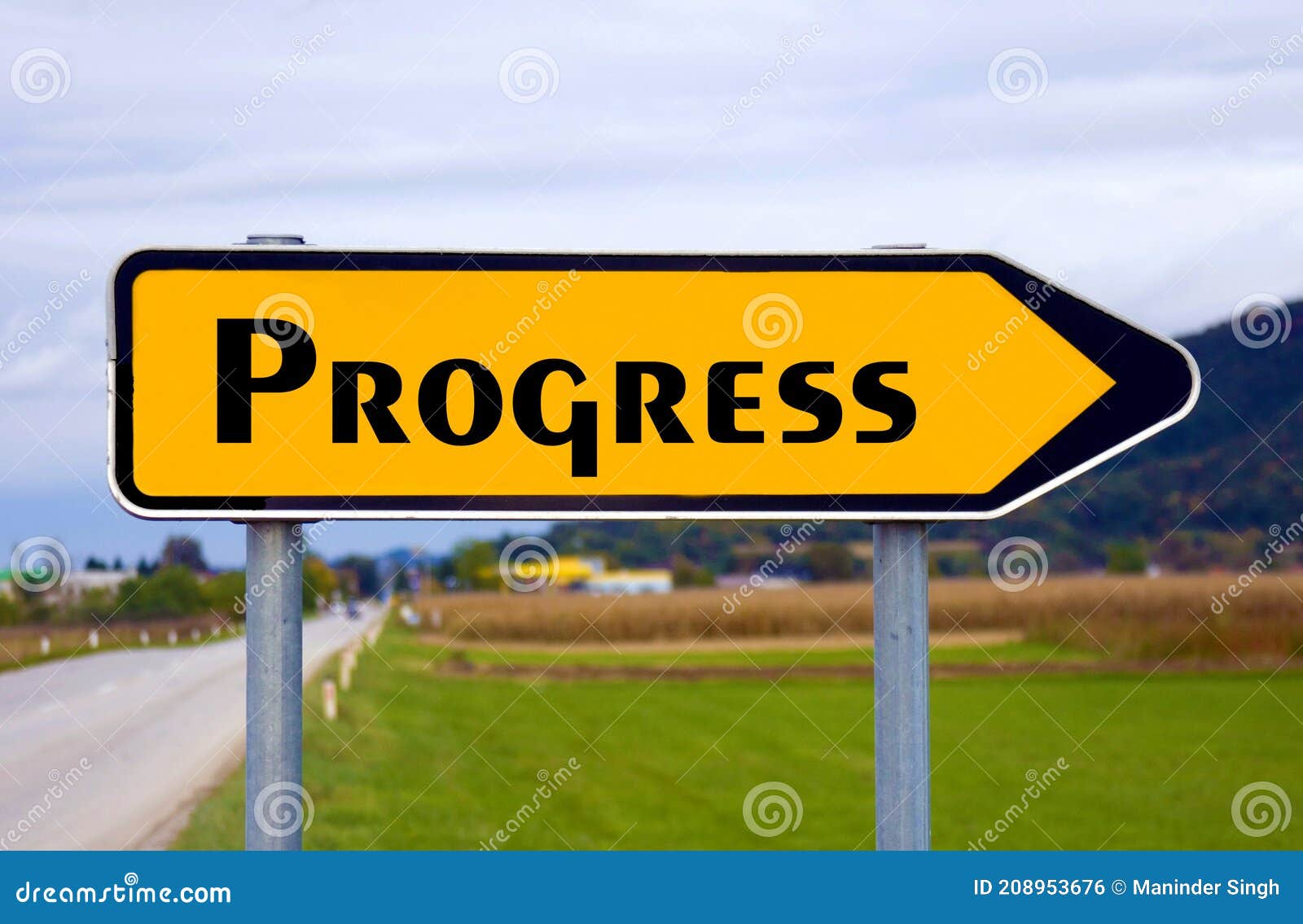 Progress sign board. stock photo. Image of board, sign - 208953676