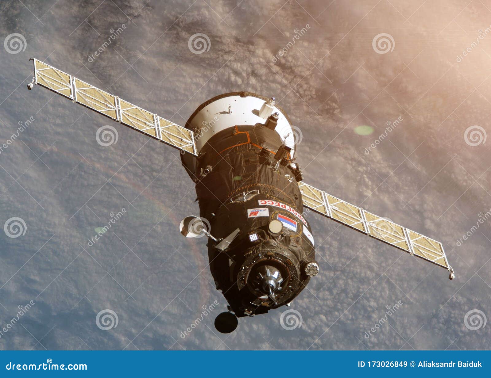 The Progress Spacecraft is Piloted by Astronauts in Orbit of Planet ...