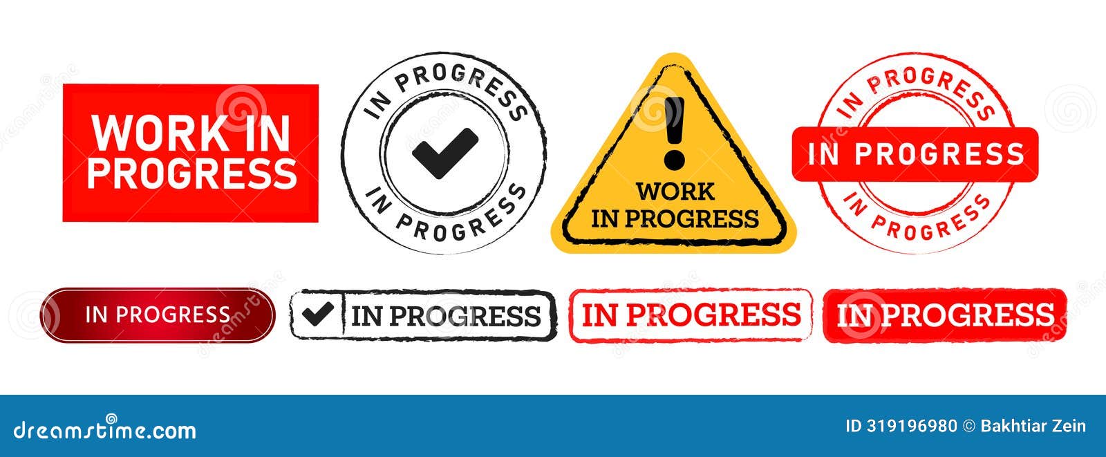 In Progress Square Circle Rubber Stamp and Button for Business Work ...