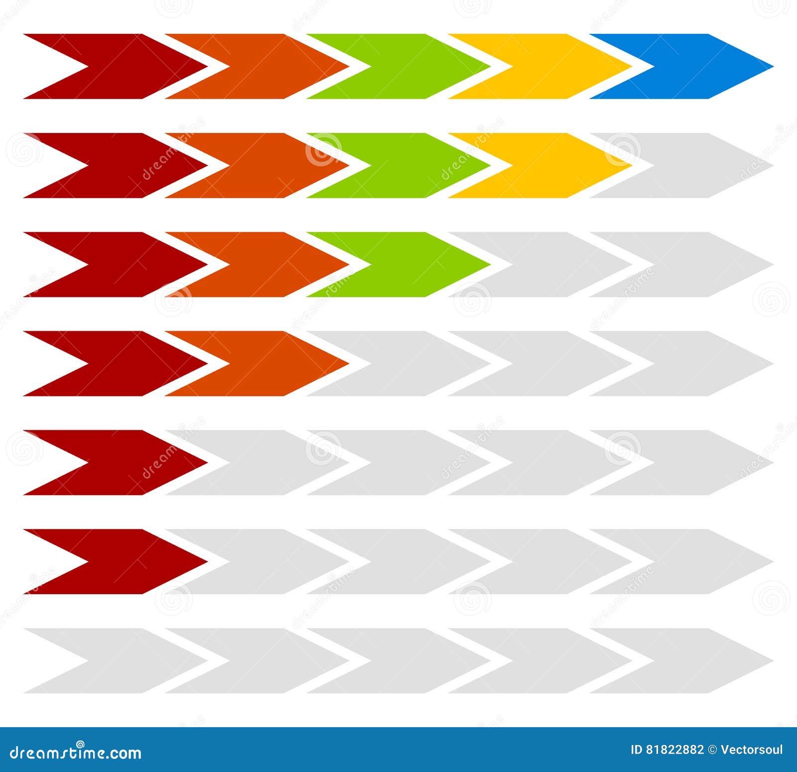 Progress, Step, Level Indicators with 5 Steps Arrows Stock Vector ... Progress, Step, Level Indicators with 5 Steps Arrows Stock Vector ...