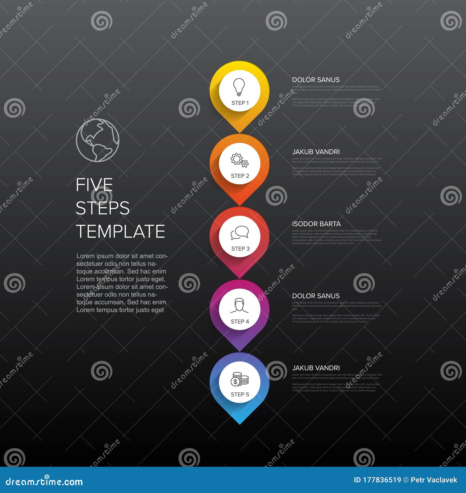 Vertical Progress, Step, Phase Indicators With 5 Steps. Vector ... Vertical Progress, Step, Phase Indicators With 5 Steps. Vector ...