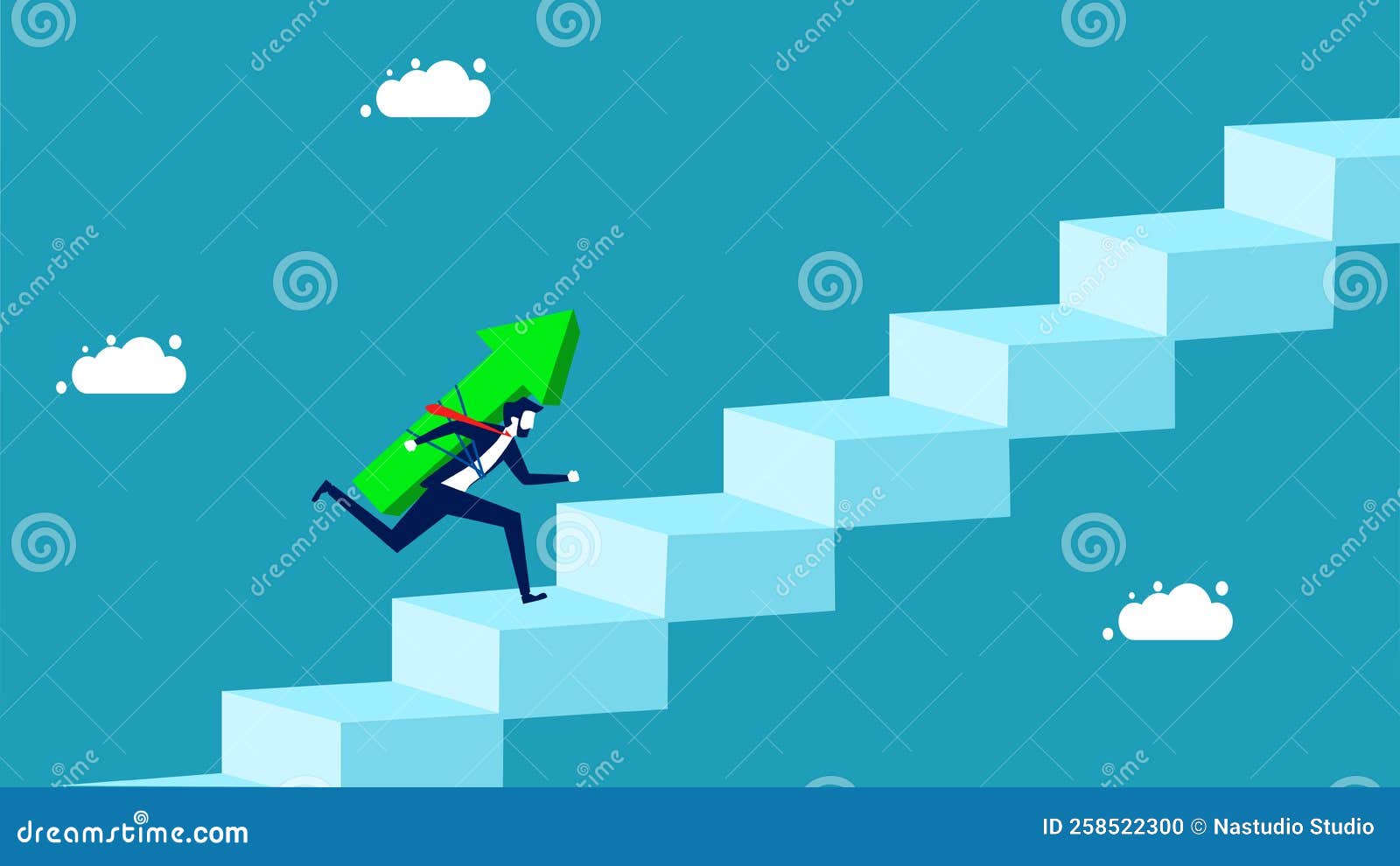 Progress and Success. Progressive Businessman Running on the Stairs ...