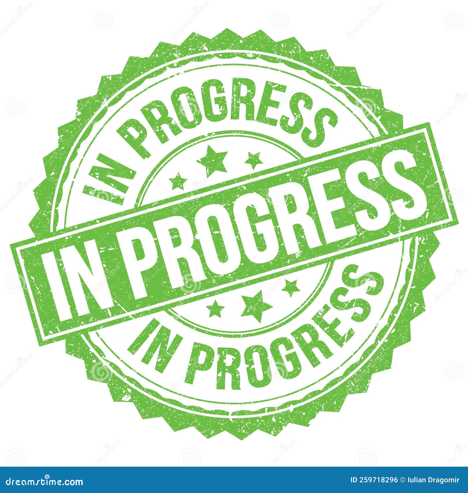 In PROGRESS Text on Green Round Stamp Sign Stock Illustration ...