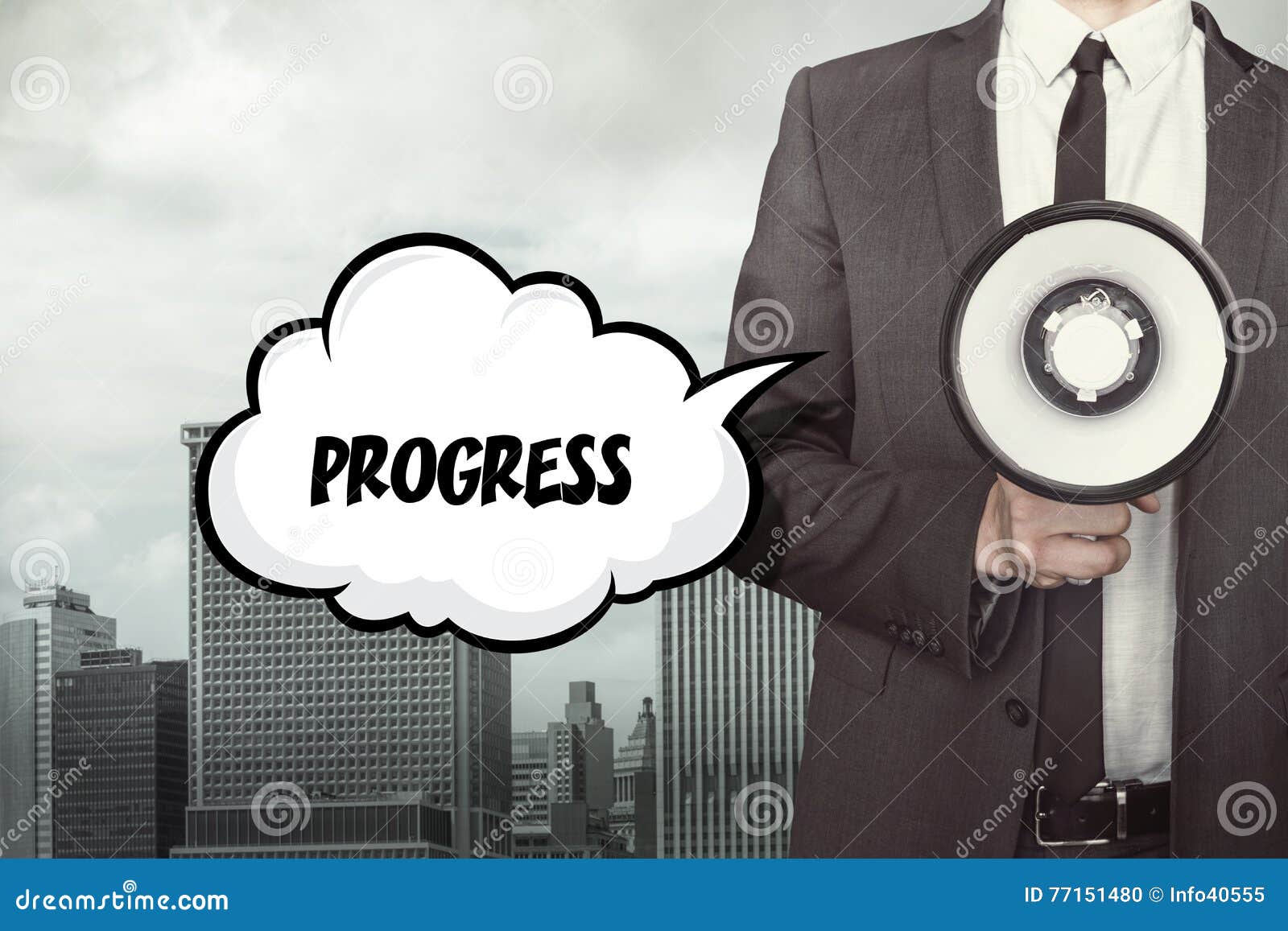 Progress Text on Speech Bubble with Businessman Stock Photo - Image of ...