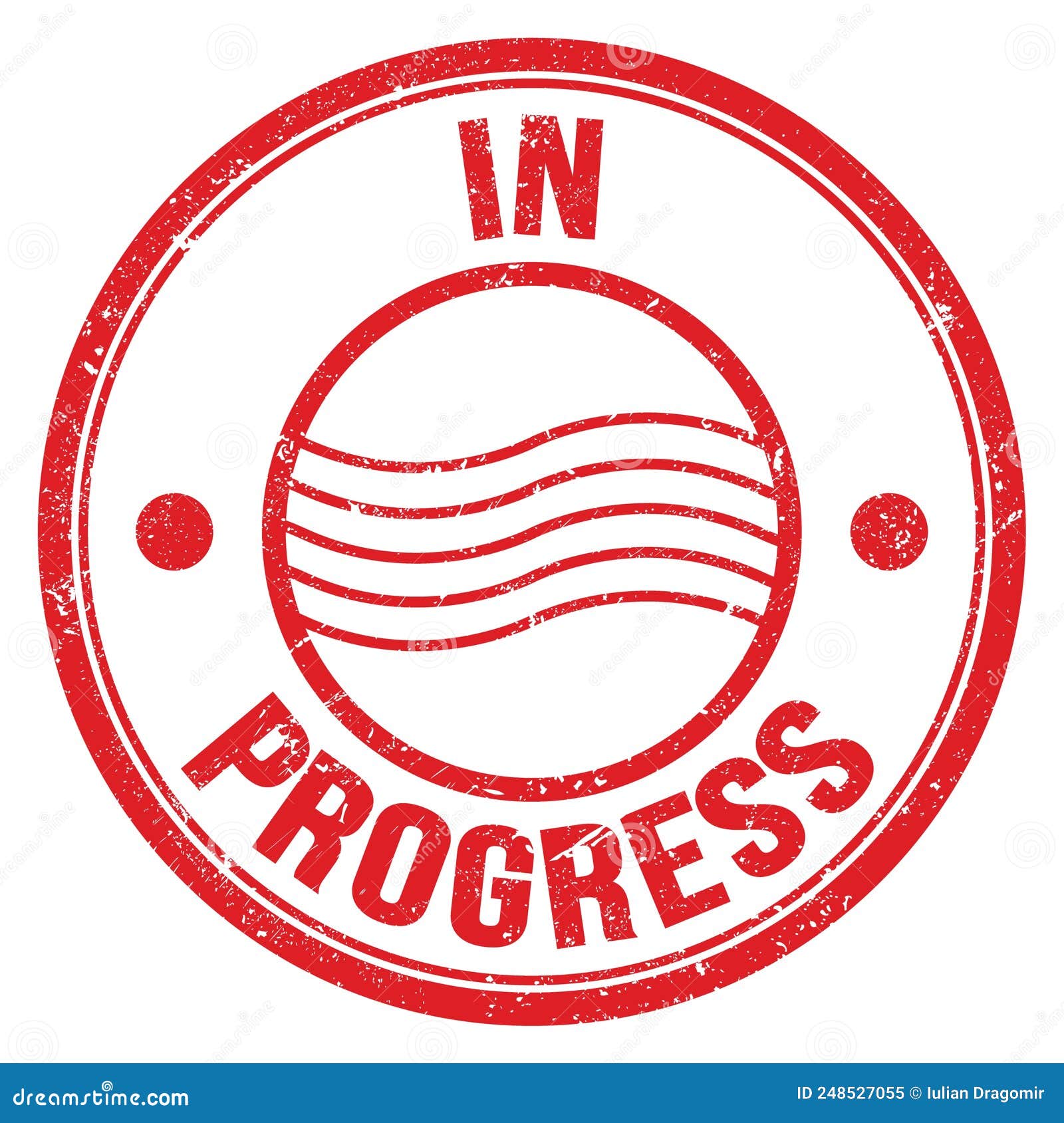 In PROGRESS Text on Red Round Postal Stamp Sign Stock Illustration ...