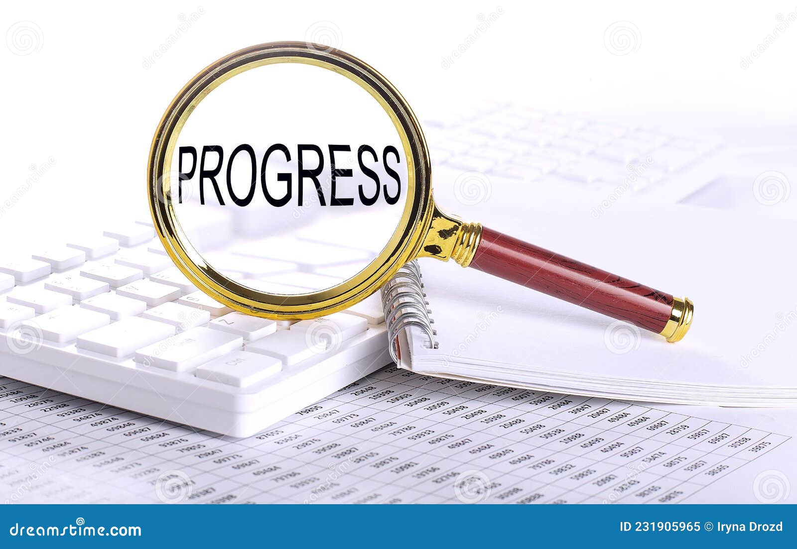 PROGRESS Word through Magnifying Glass on Keyboard on the Chart Stock ...