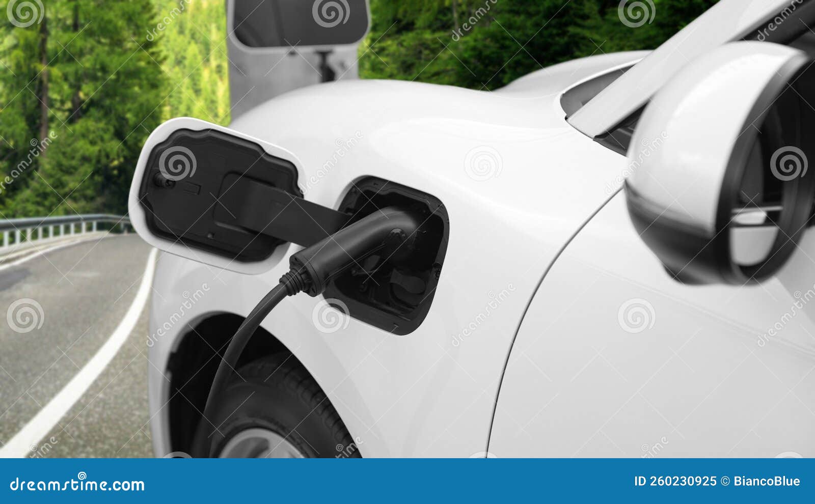 Progressief Concept Met Elektrische Auto Op Het Laadstation Op De