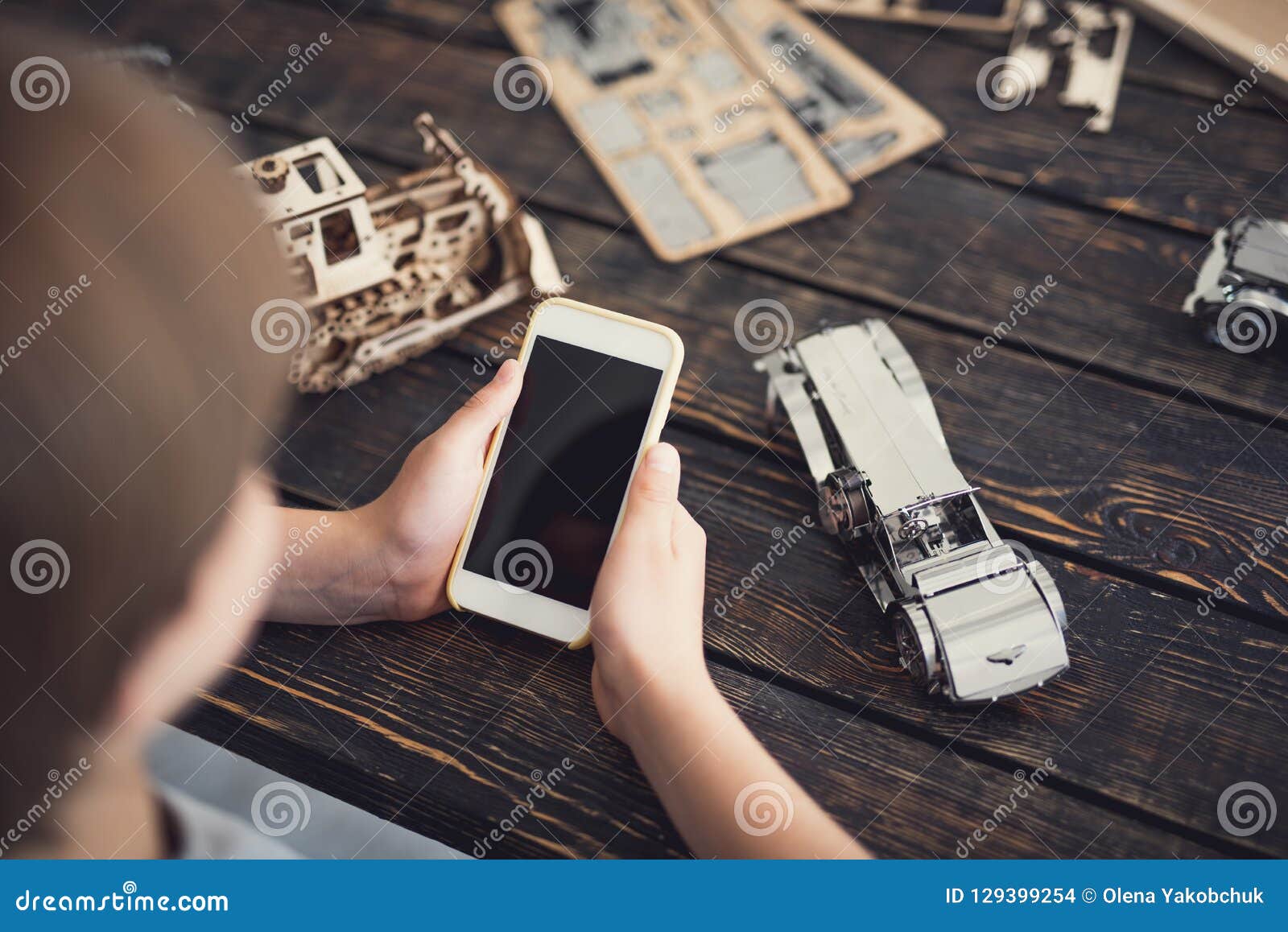 Top View of the Smartphone in the Hands of Little Boy Stock Photo ...