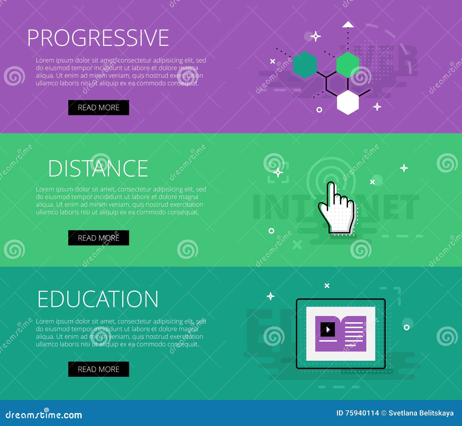Progressive Distance Education. Vector Banners Template Set Stock ...