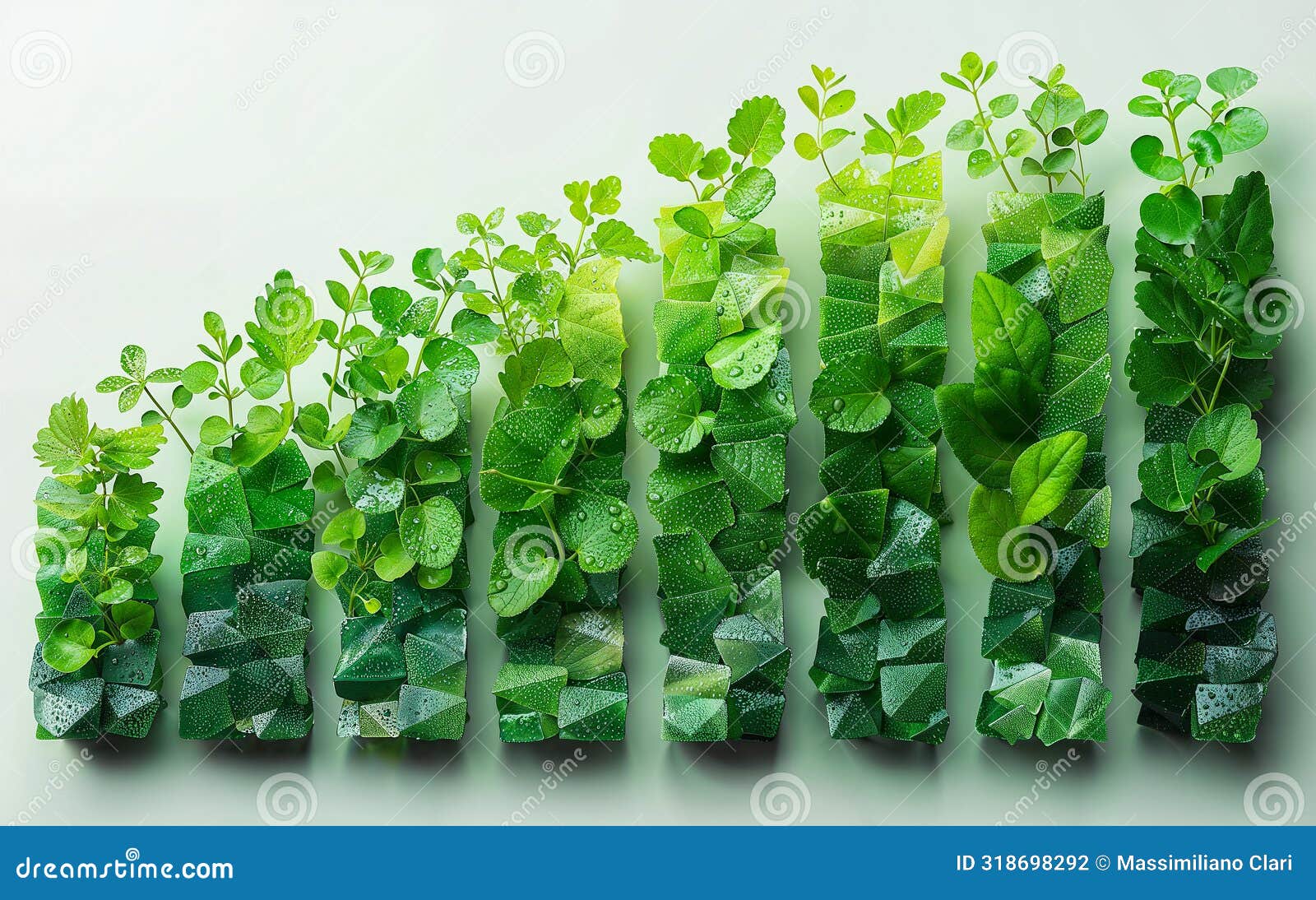 Progressive Growth Bar Graph Made of Green Leaves Stock Illustration ...