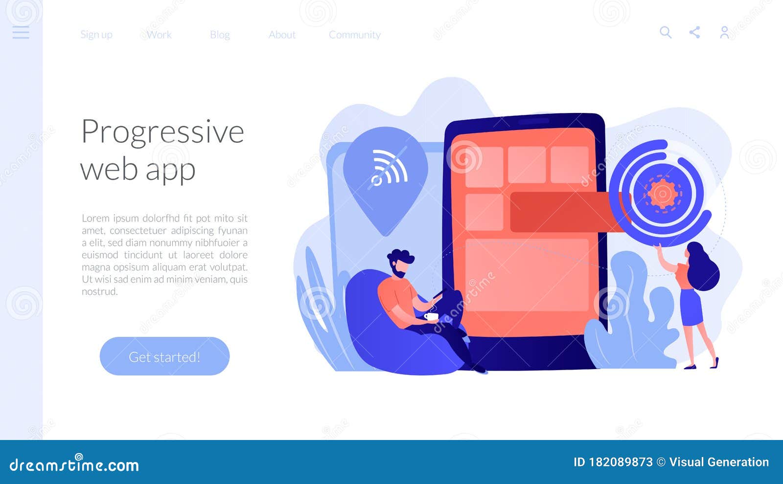 Progressive Web App Concept Landing Page. Ilustración del Vector ...