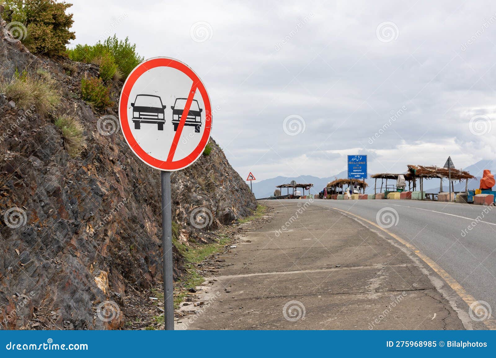 Prohibit Overtaking Sing Post on a Road Side in the Hilly Mountain Area ...