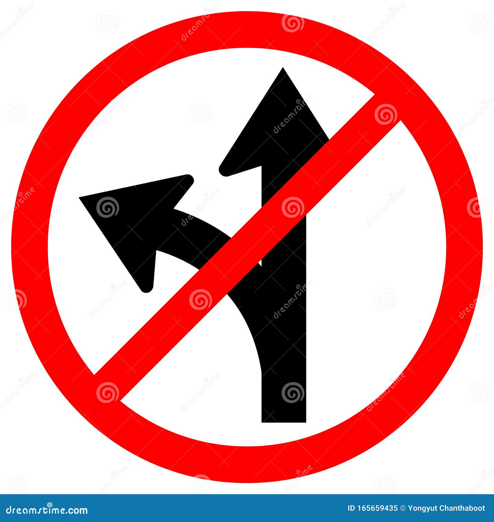 Prohibit Proceed Straight or Turn Left Road Sign, Vector Illustration ...