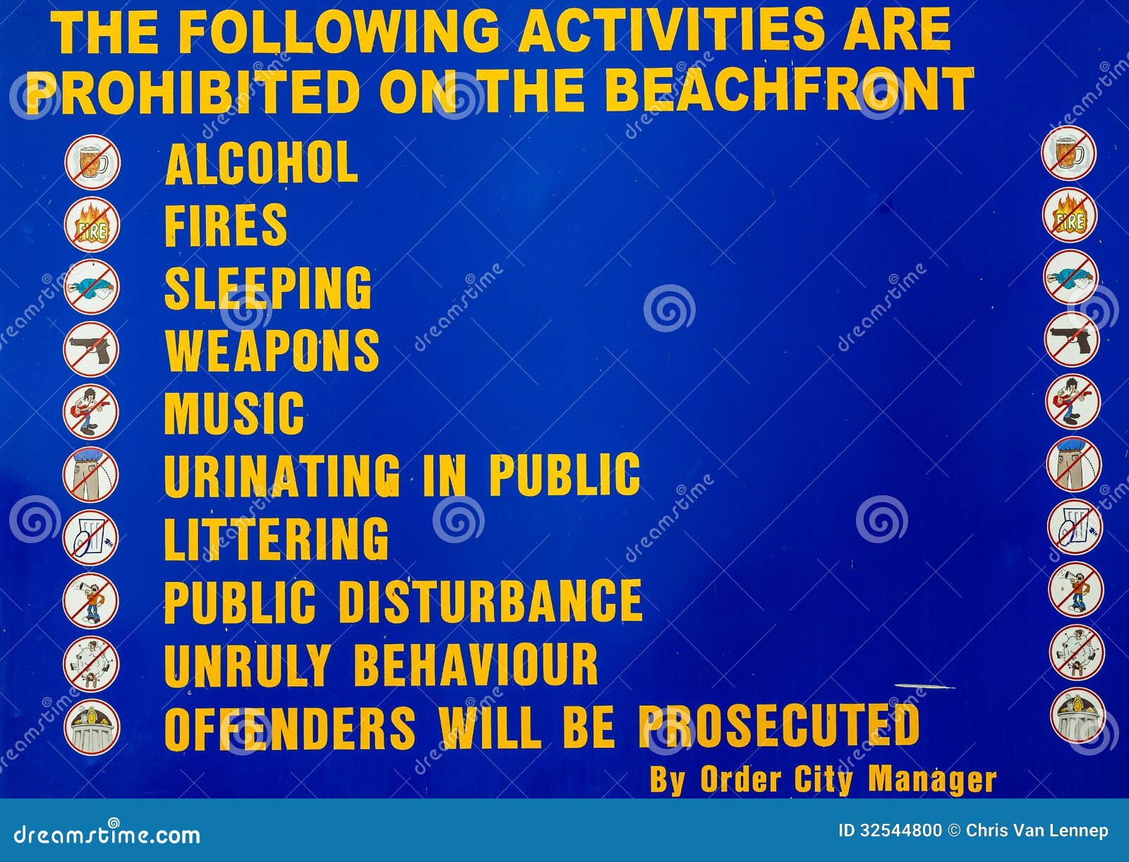 Prohibited Activities Beachfront Sign Stock Photo - Image of beach ...