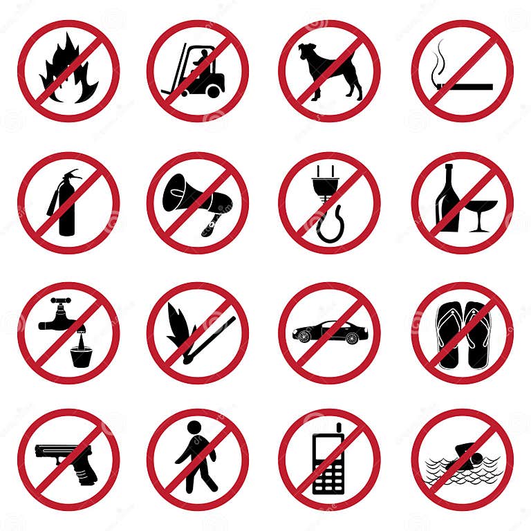 Prohibited icons set stock vector. Illustration of risk - 49236759