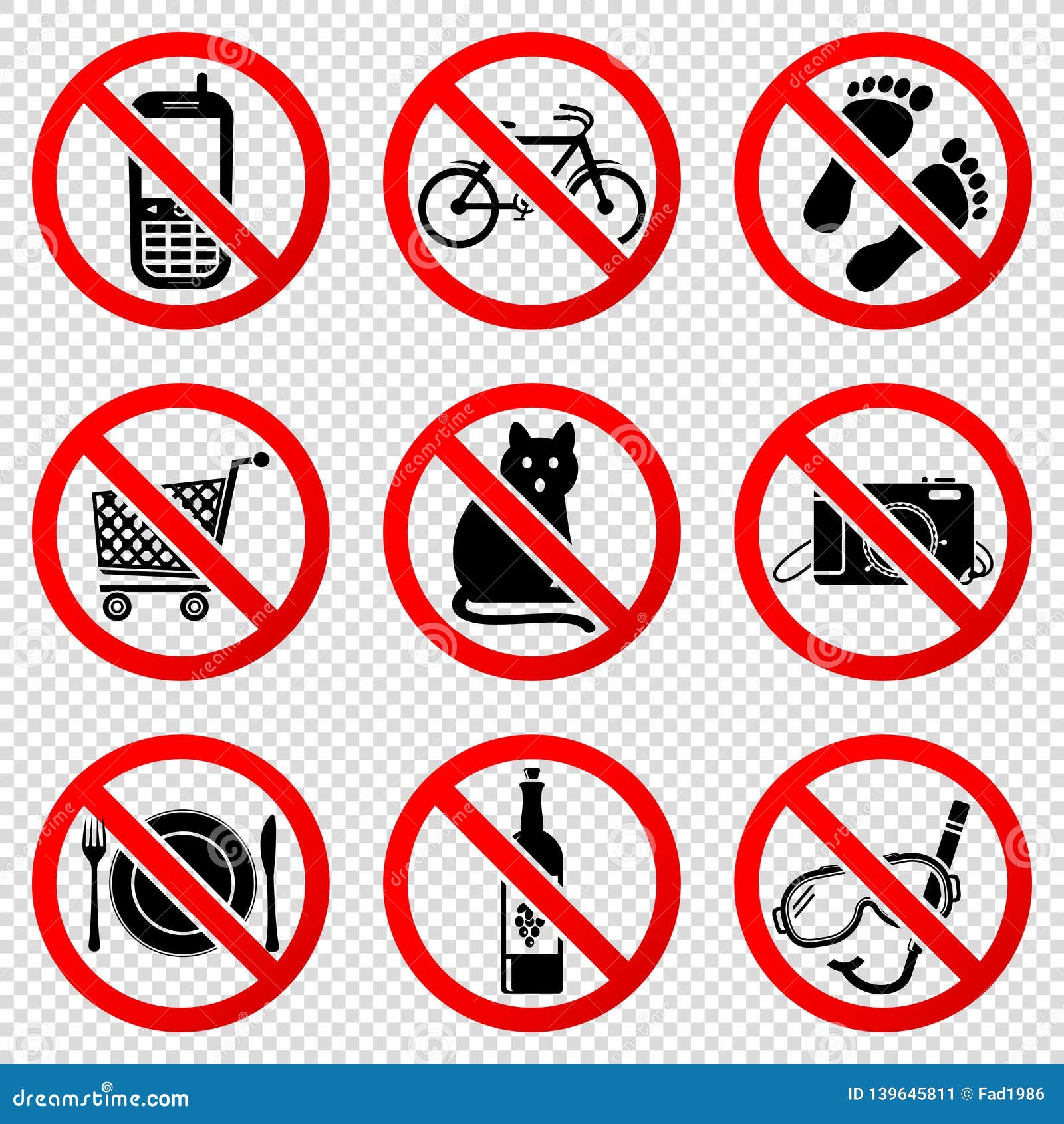 Prohibited Signs Isolated on Transparent Background Stock Vector ...