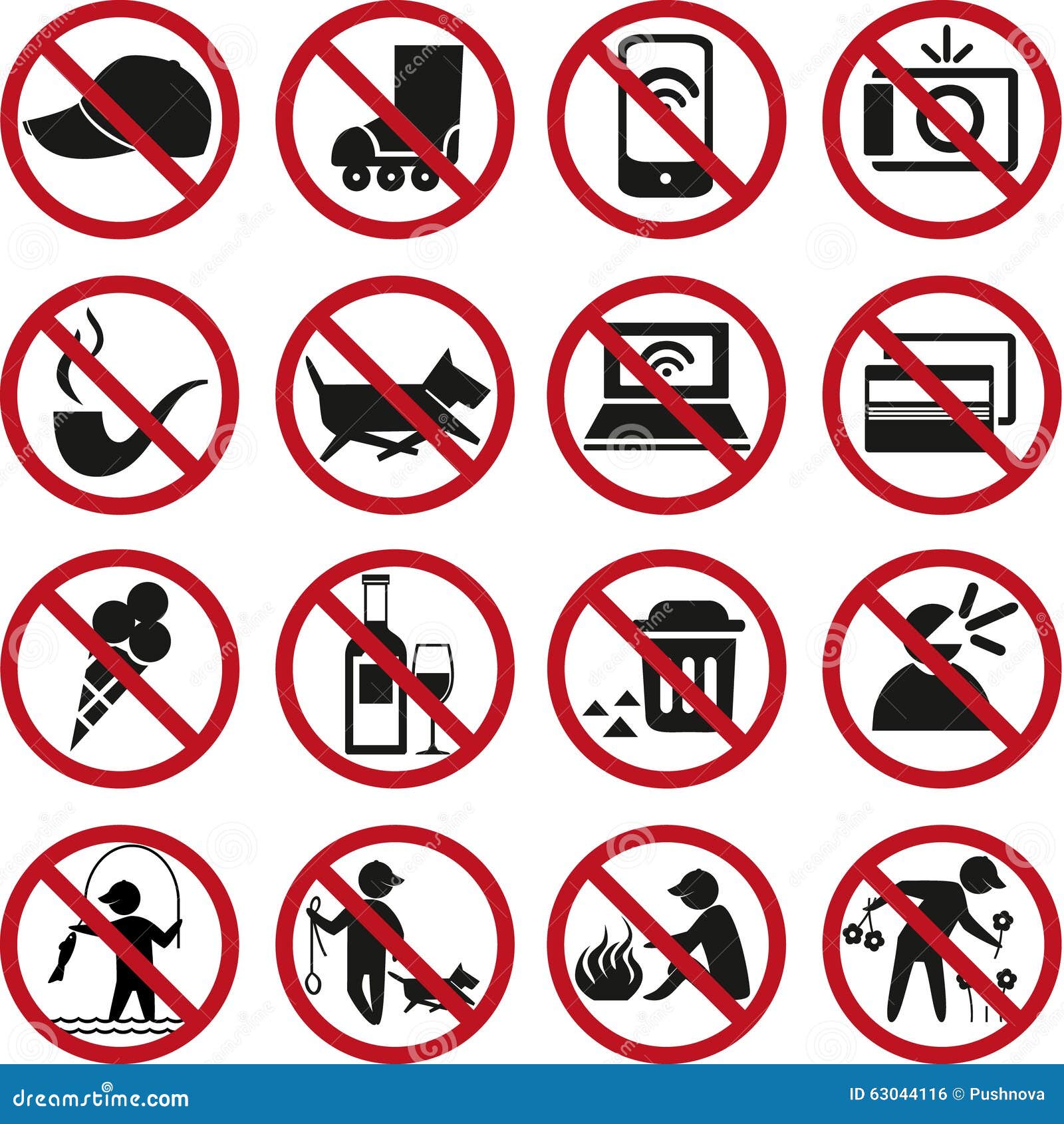 Prohibited signs stock vector. Illustration of design - 63044116