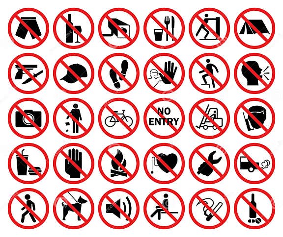 30 Prohibited Symbols in Total Vector Illustration. Stock Illustration ...