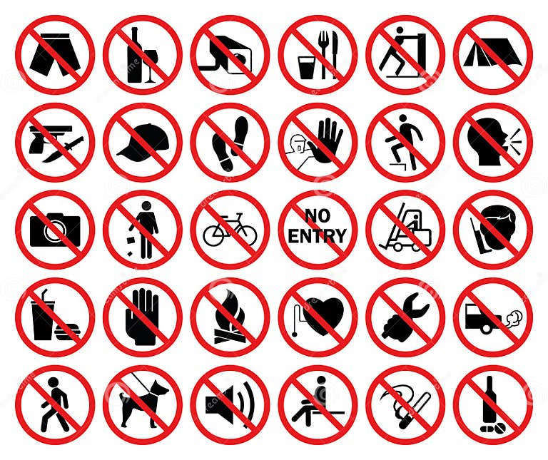 30 Prohibited Symbols in Total Vector Illustration. Stock Illustration ...