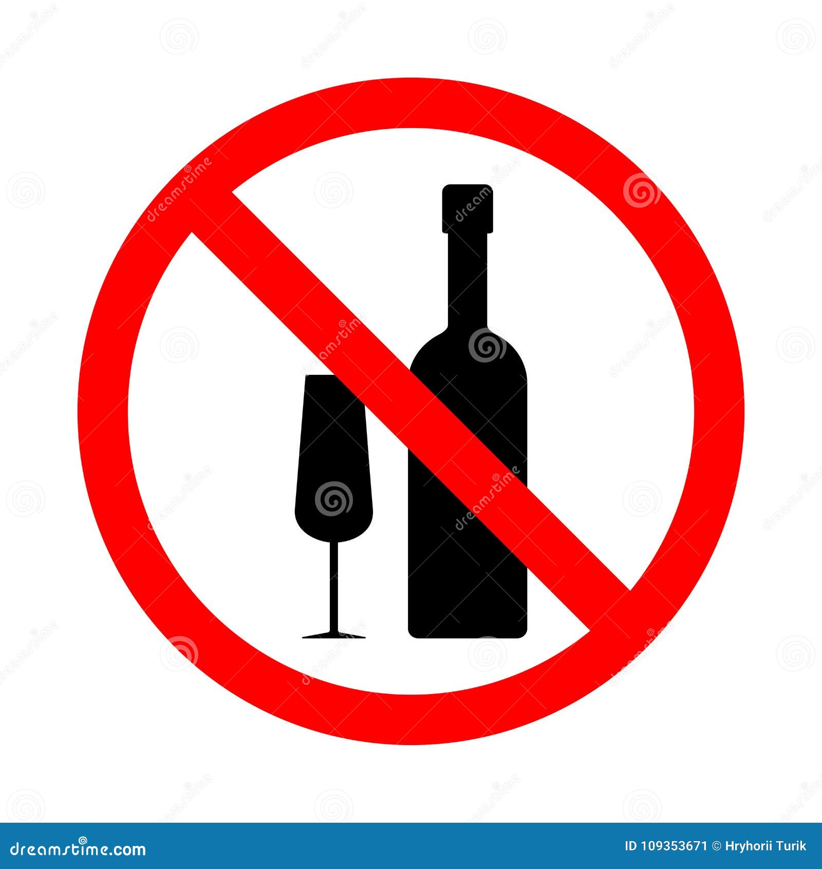 Prohibition Alcohol. Sign Ban Bottle Red Wine. Alcoholic Beverage With ...