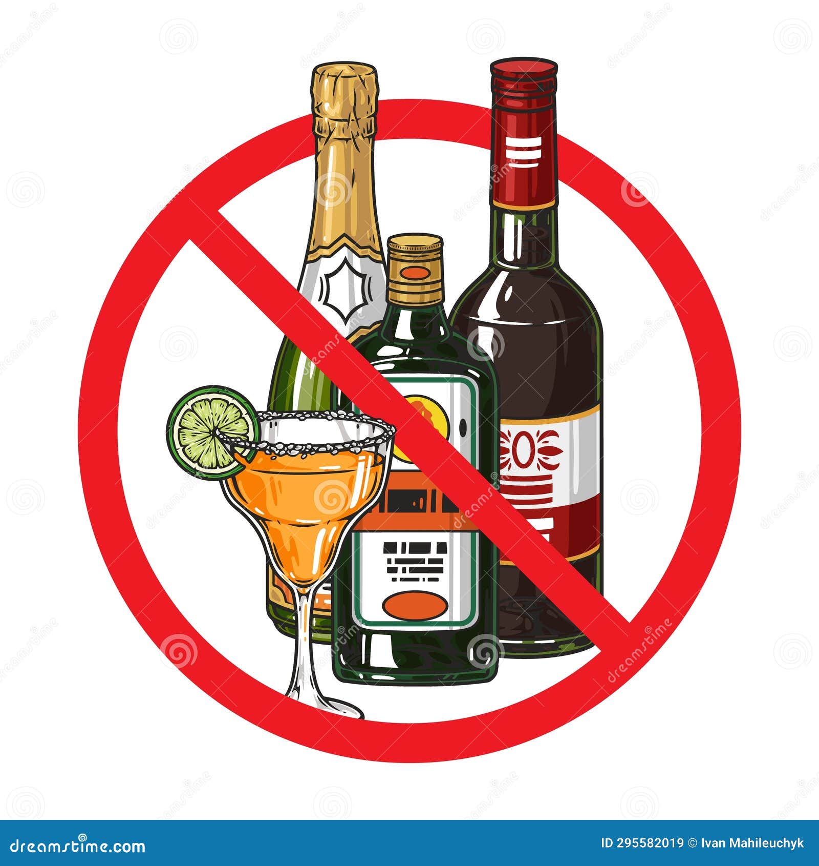 Refusal Of Alcohol, Stop Alcohol. A Bottle Of Wine With A Glass Is ...