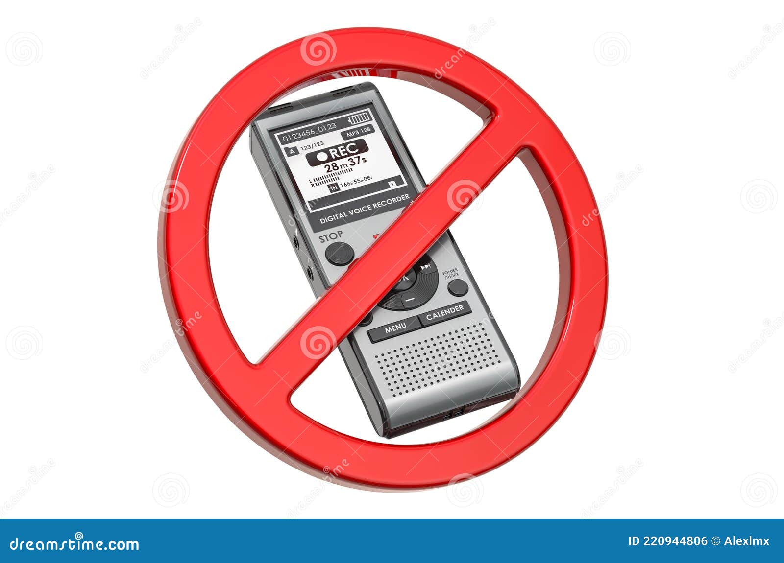 Prohibition Sign with Digital Voice Recorder. 3D Rendering Stock ...