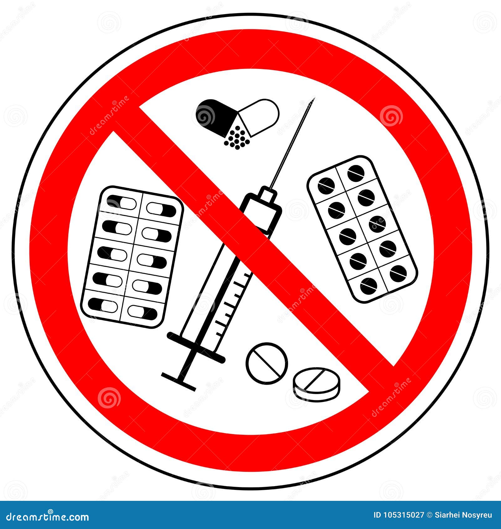 Prohibition Sign of Drugs, Tablets, Vector. Stock Vector - Illustration ...