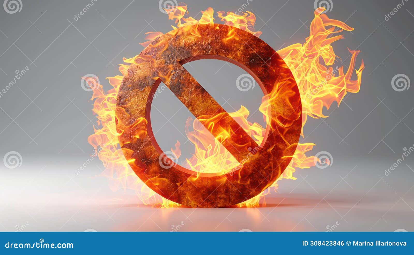 Prohibition Sign on Fire, Burning Stop Sign. Generative AI Stock ...