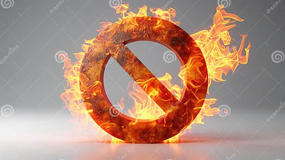 Prohibition Sign on Fire, Burning Stop Sign. Generative AI Stock ...