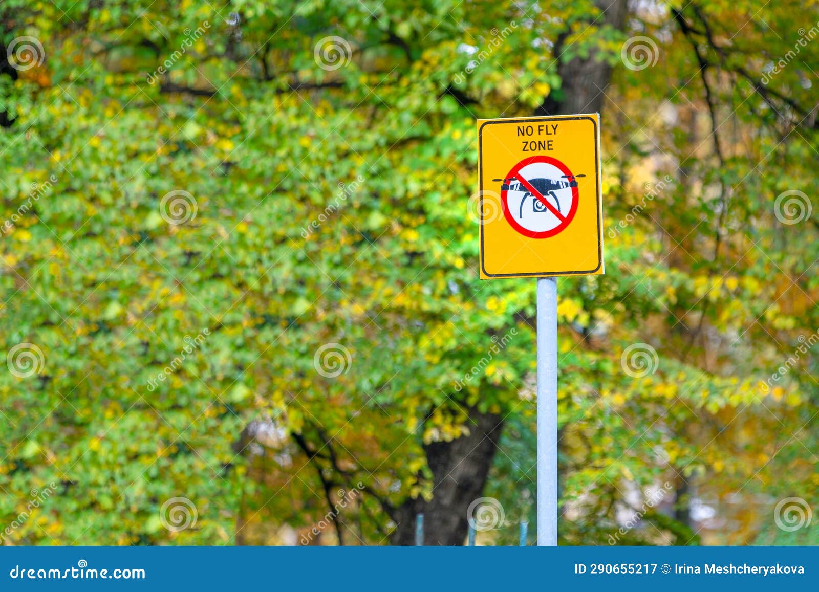 Prohibition Sign No Fly Zone Drone At Entrance Of Park Protection Of