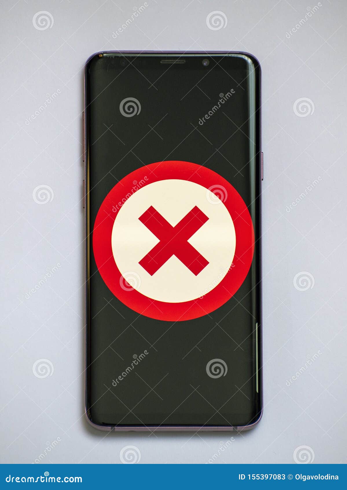 Prohibition Sign in Red Circle on the Smartphone Screen Stock Image ...