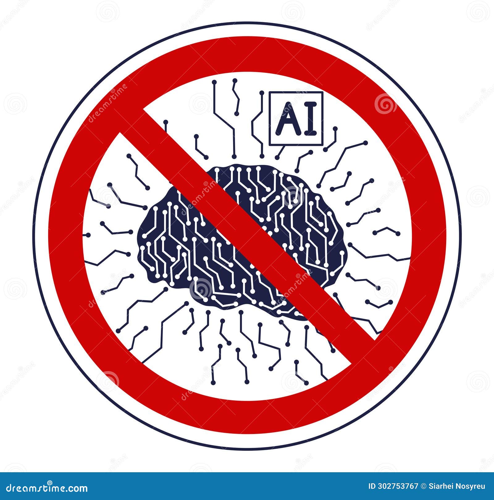 Prohibition Sign of Using Artificial Intelligence. Vector Illustration ...
