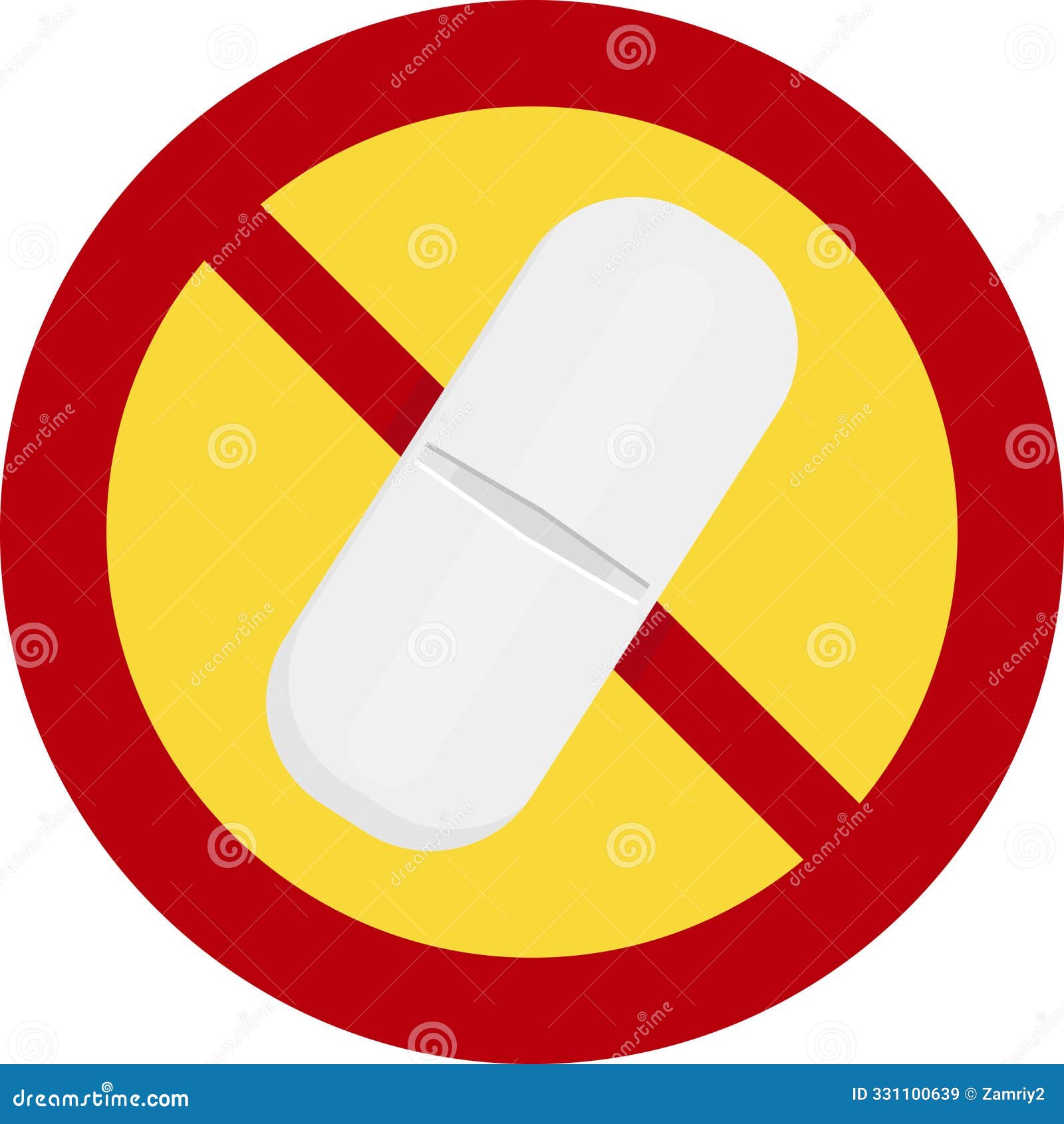 Prohibition Sign with a White Unknown Pill. Caution Symbol Against ...
