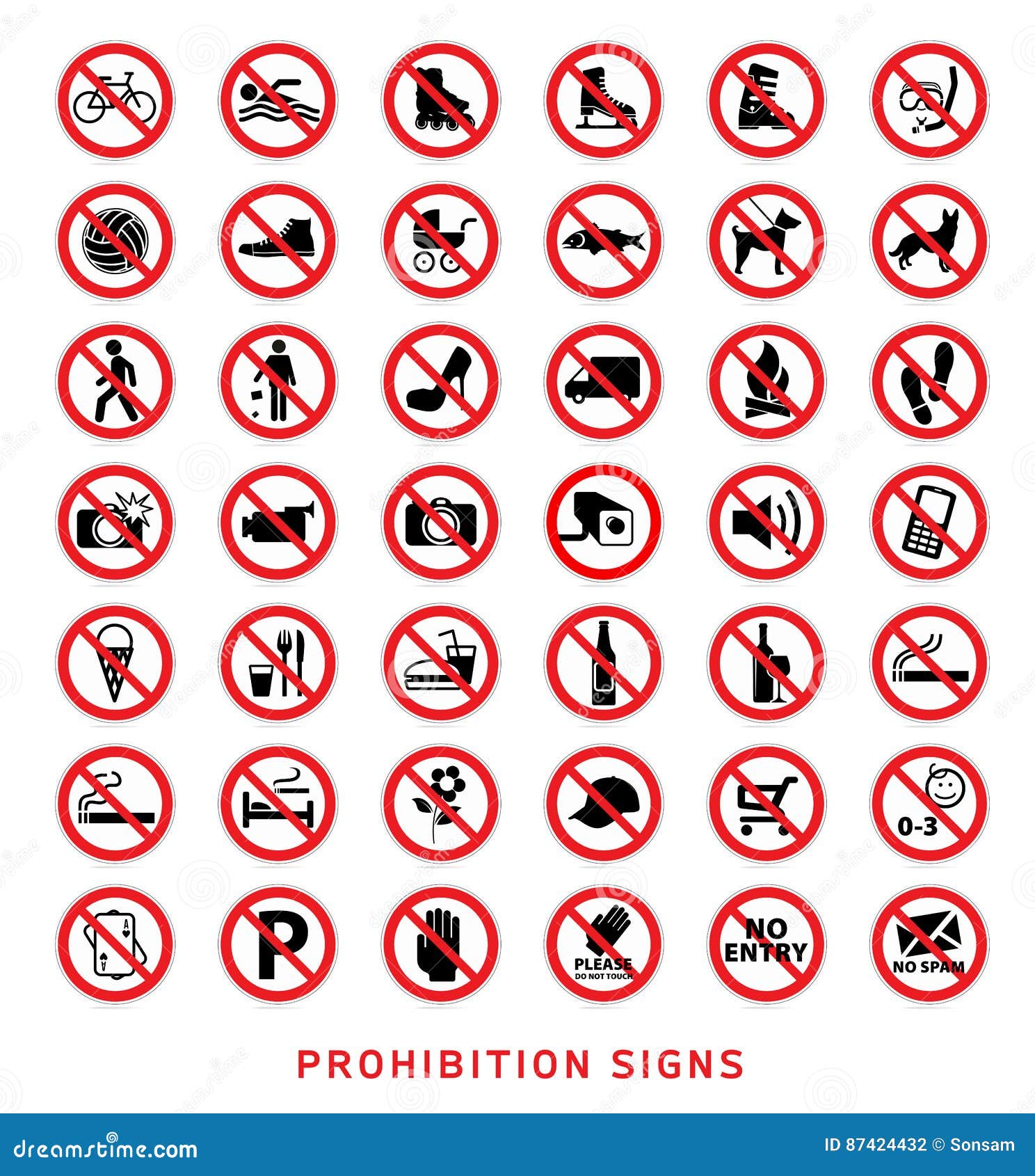 Prohibition Signs Set Safety Information Vector Illustration ...