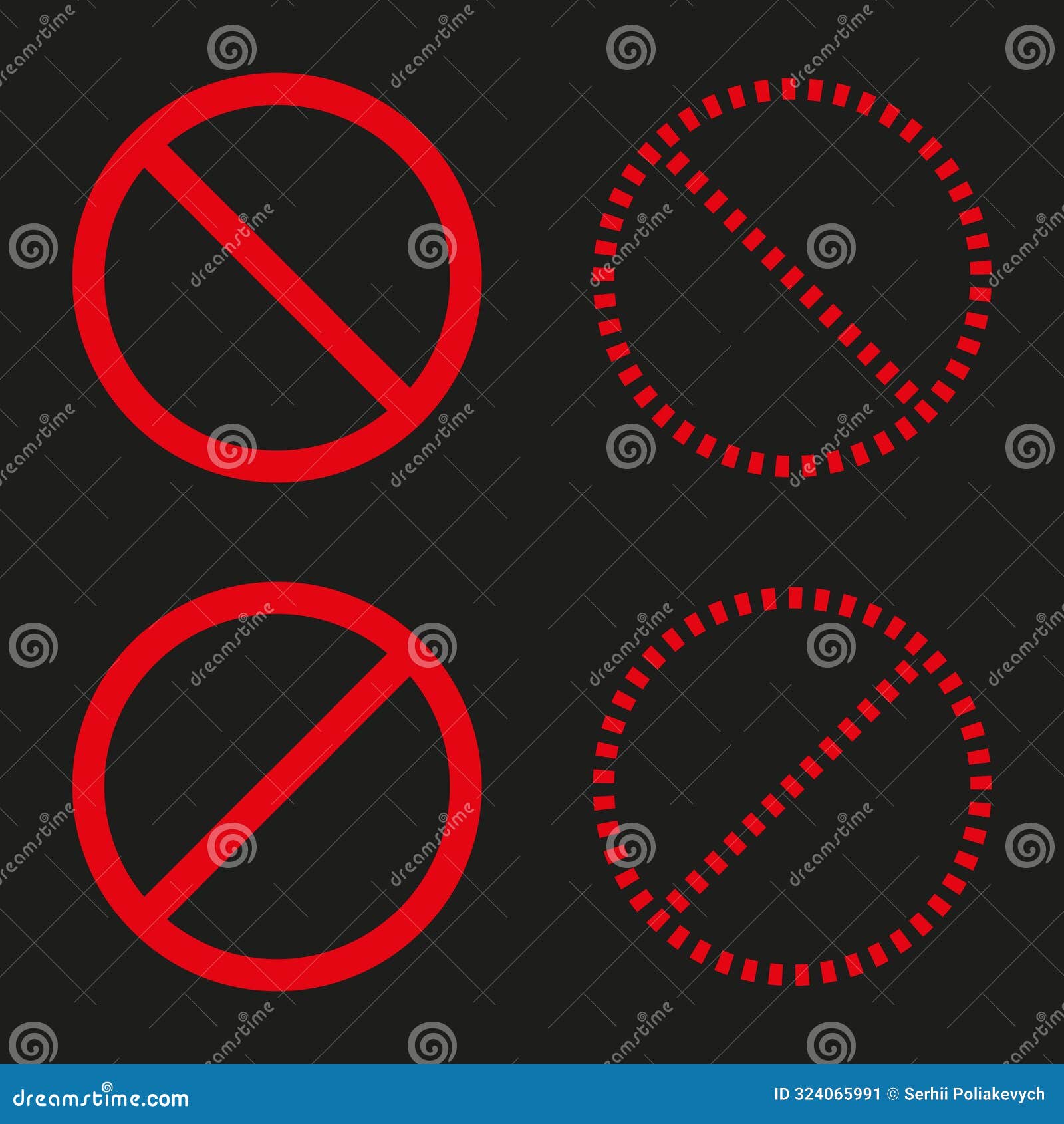 Prohibition Signs. Red No Entry Icons. Dotted and Solid Circle Designs ...