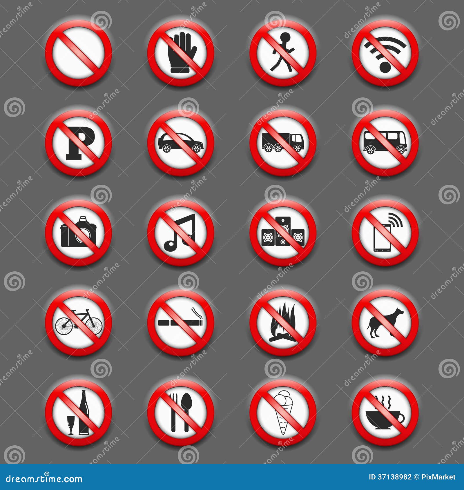 Set Of Different Prohibition / Warning Signs, Road Signs. Europe ...
