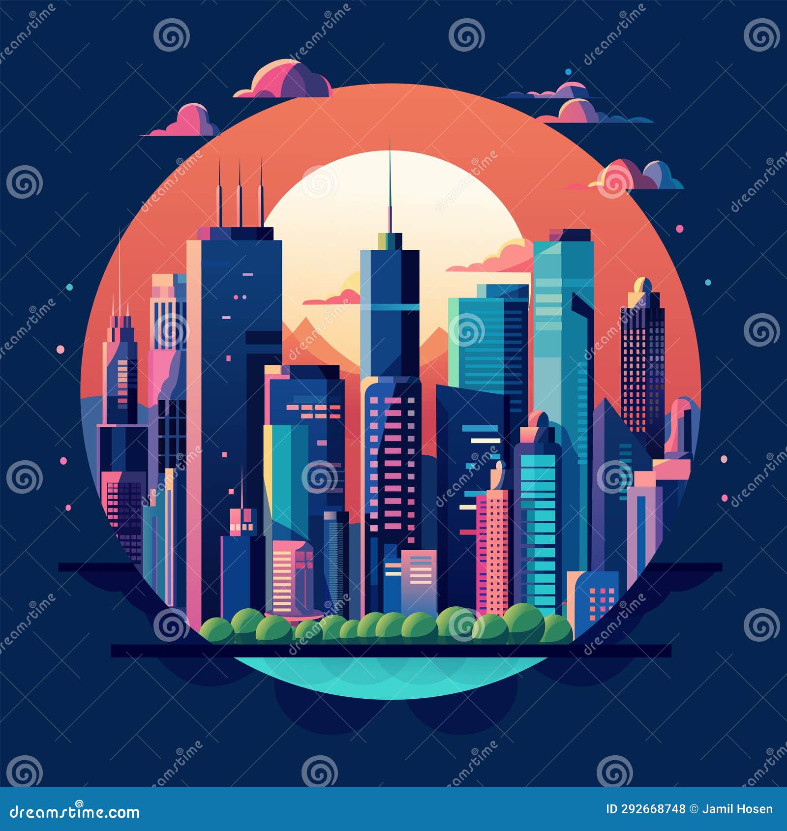 Futuristic City at Night Vector Illustration Stock Illustration ...