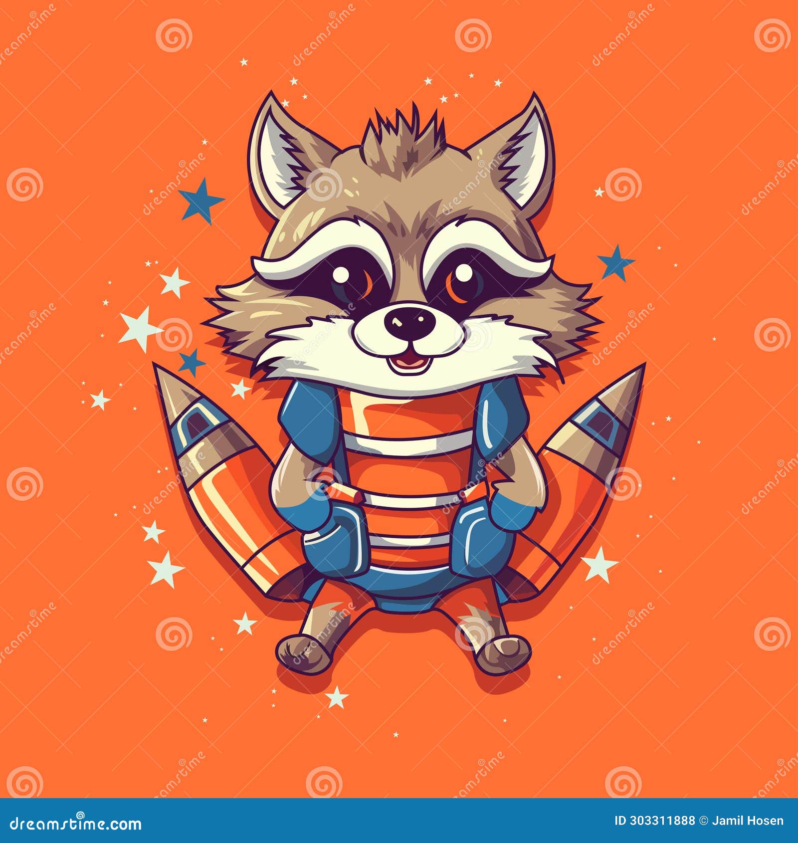Rocket Racoon Vector Mascot Illustration Stock Vector - Illustration of ...
