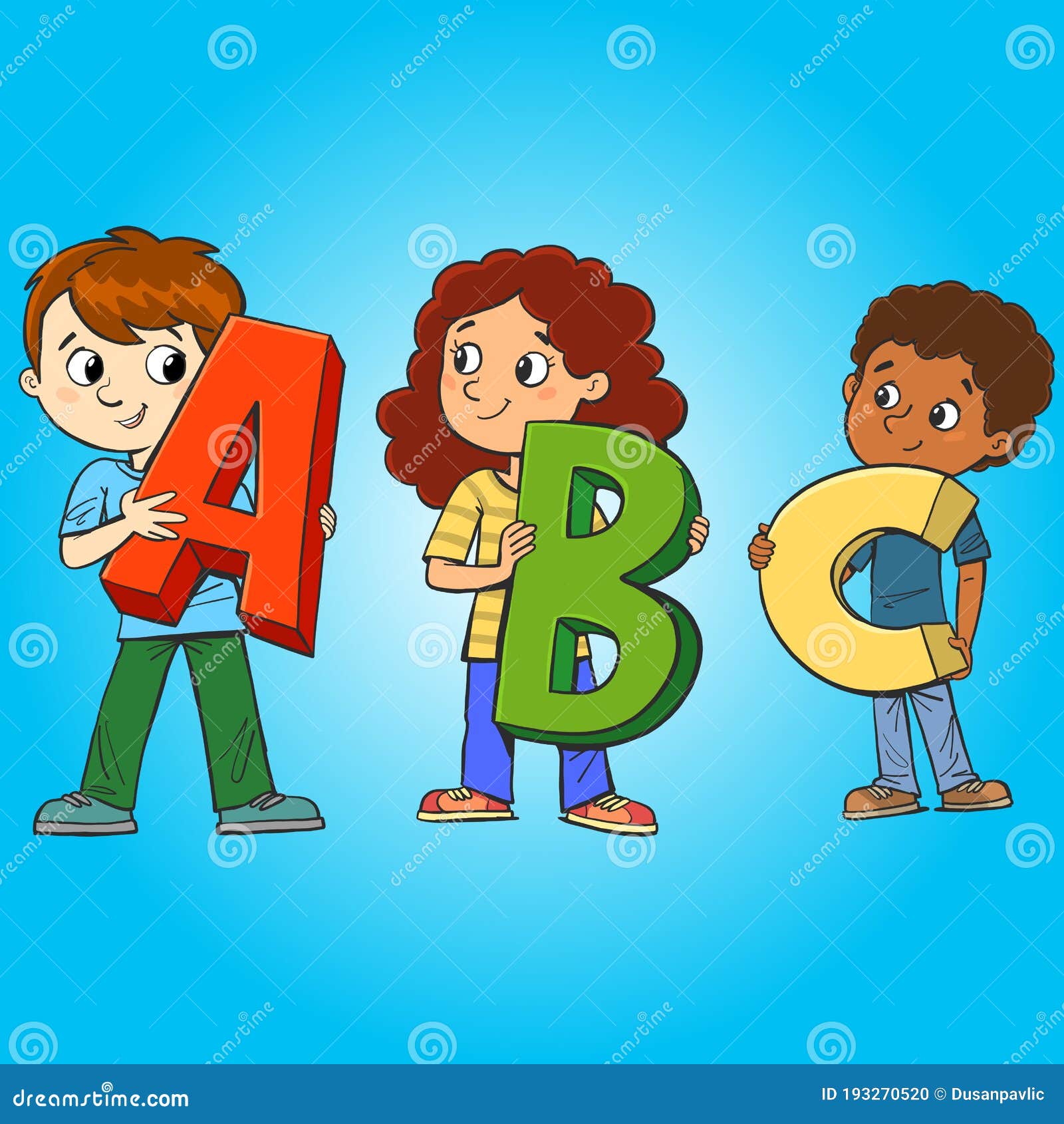 Three Children Hold the Letters of the First Letters of the Alphabet ...