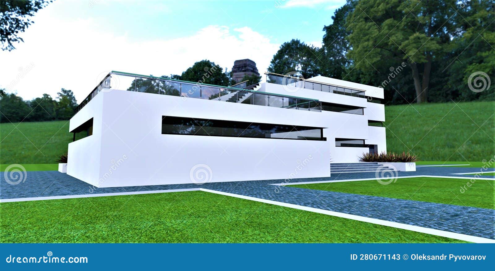 The Project of an Administrative Building in a City Park. White Facade ...