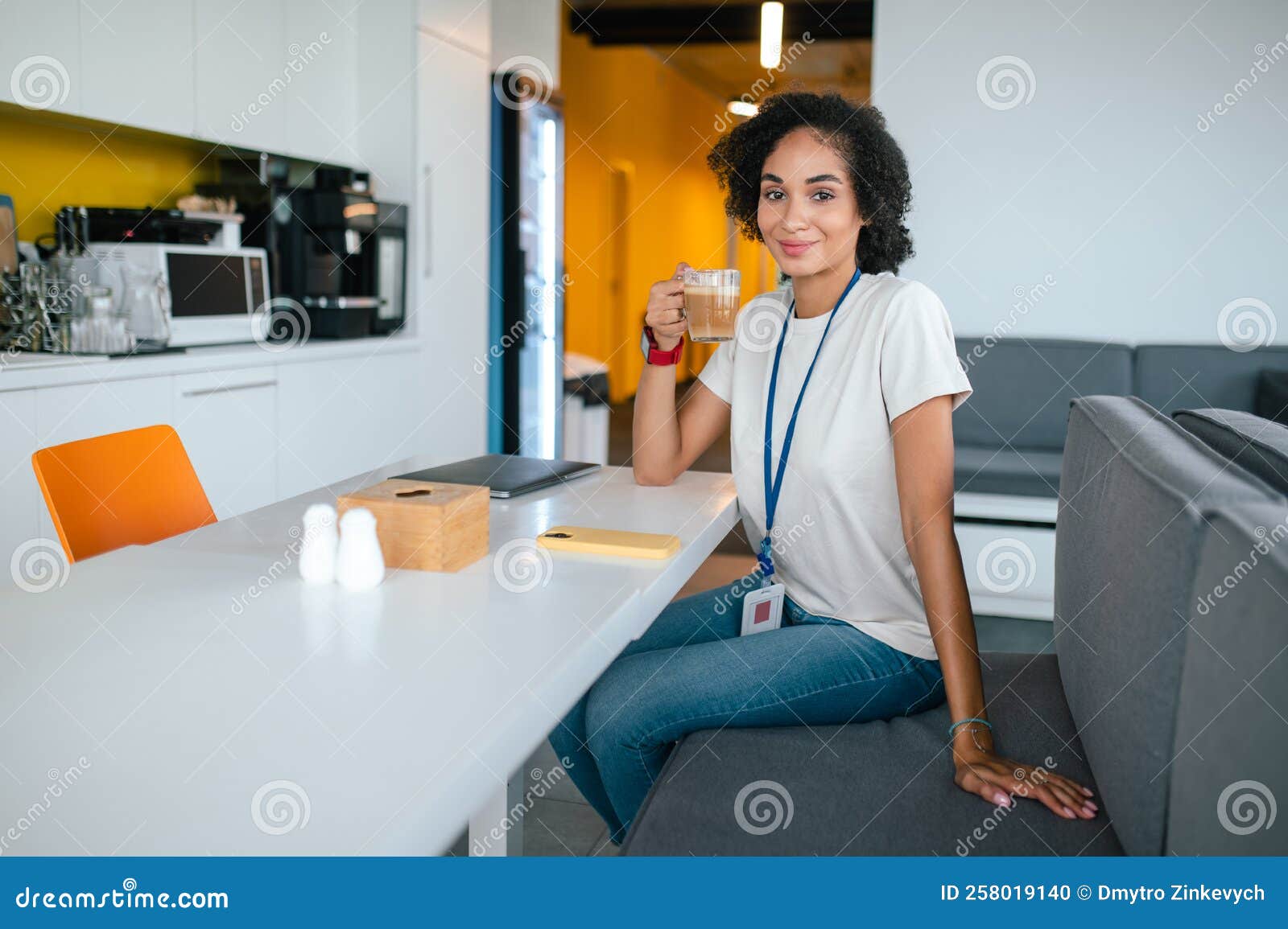 Project Assistant with a Badge Having a Lunch Break Stock Photo - Image ...