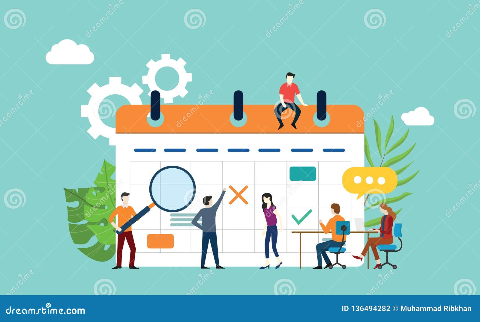 Project Calendar Schedule with Office Team Working Together and Discuss ...