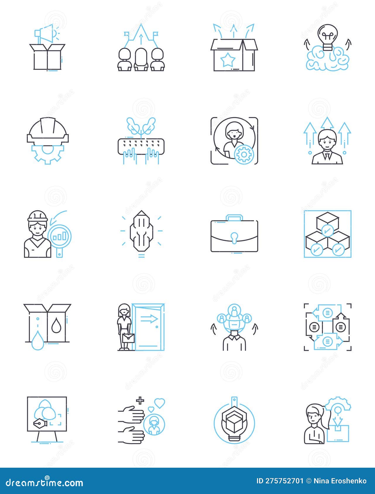 Project Coordination Linear Icons Set. Planning, Organization ...