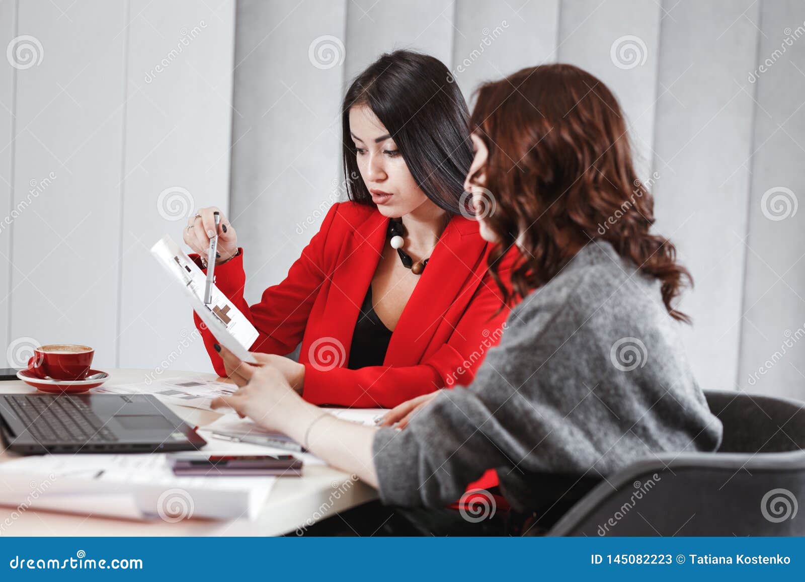 Project Creation Process. Two Girls Designers are Working with Laptop ...