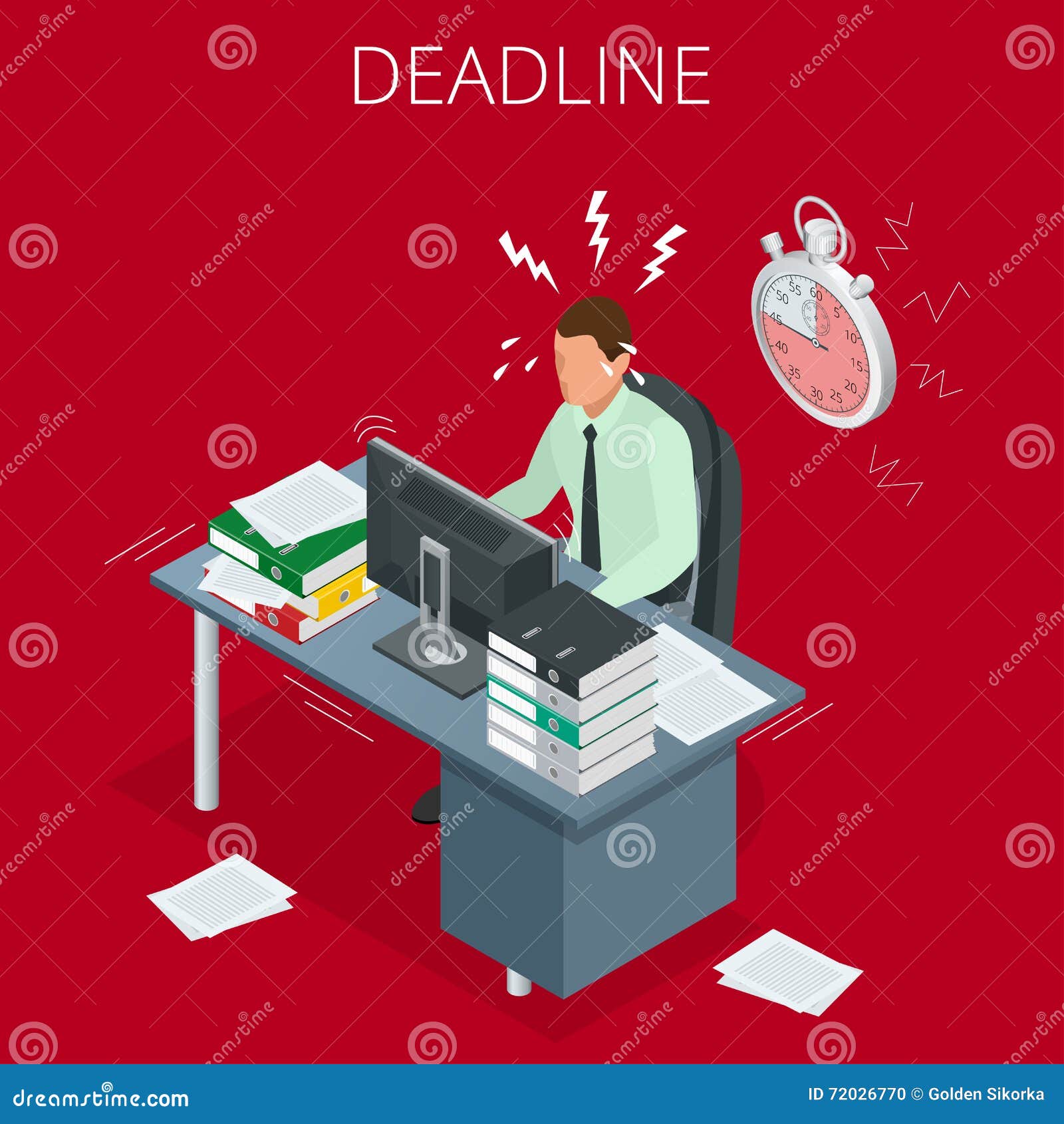 Project Deadline. Concept of Overworked Man Stock Vector - Illustration ...